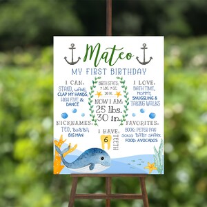 EDITABLE Whale Birthday Board, 1st Birthday Milestone Board, Boy First ...