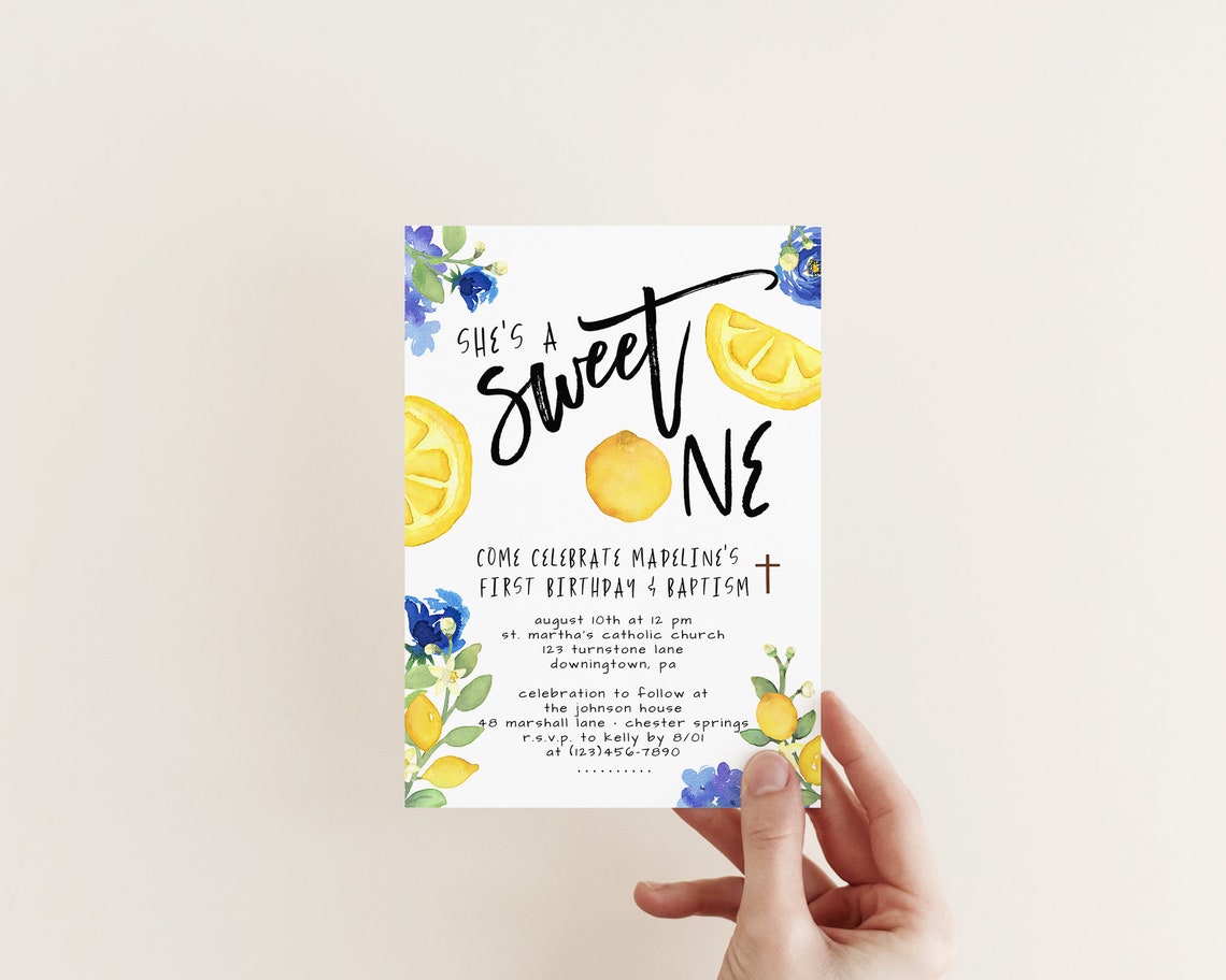 EDITABLE Lemons 1st Birthday and Baptism Invite Lemon First - Etsy