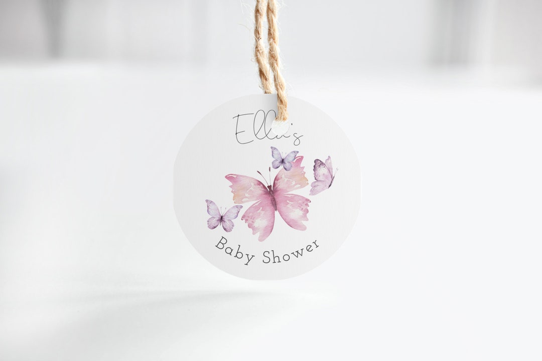 EDITABLE Butterflies Favor Tag, Custom 2x2 Gift Tag Sticker, Purple and ...