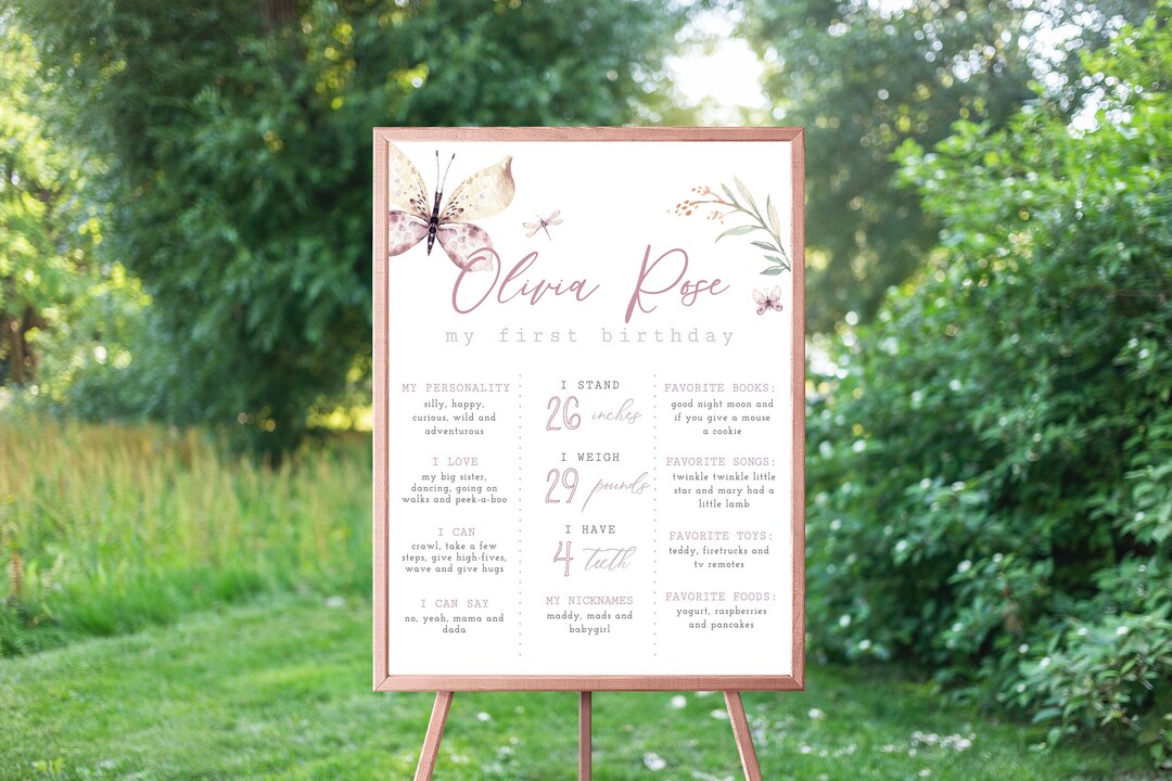 EDITABLE Neutral Blush Butterfly Birthday Board, 1st Birthday Milestone ...