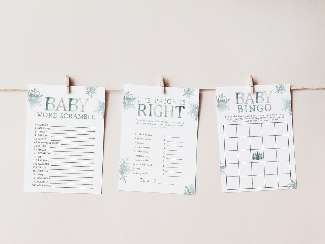 Winter Wonderland Baby Shower Games, Baby Bingo, the Price is Right ...