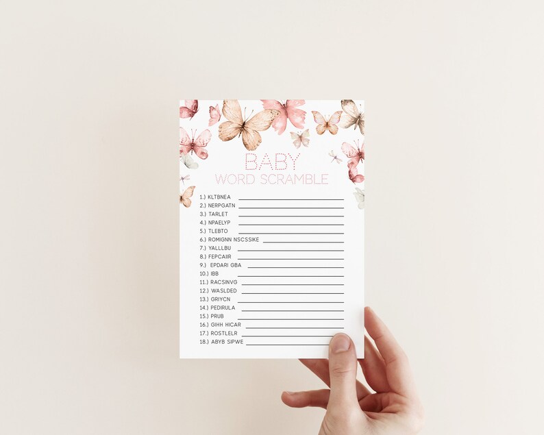 Butterfly Baby Shower Games Baby Word Scramble Baby Word - Etsy
