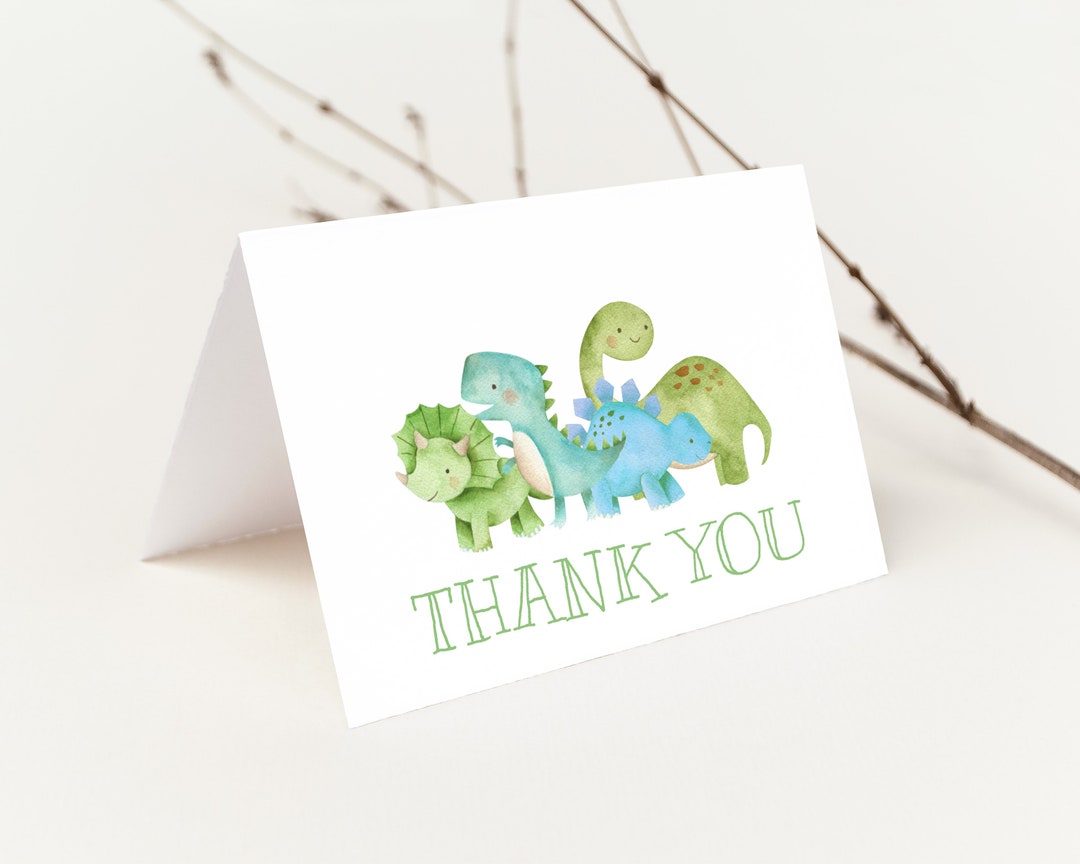 Dinosaur Thank You Card Dino Thank You Boy Birthday Thank - Etsy