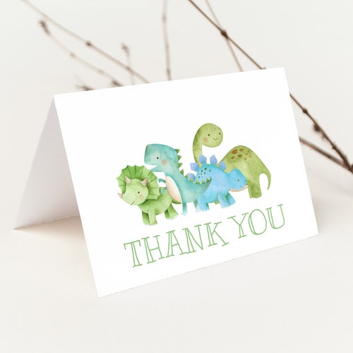 Dinosaur Thank You Card Dino Thank You Boy Birthday Thank - Etsy