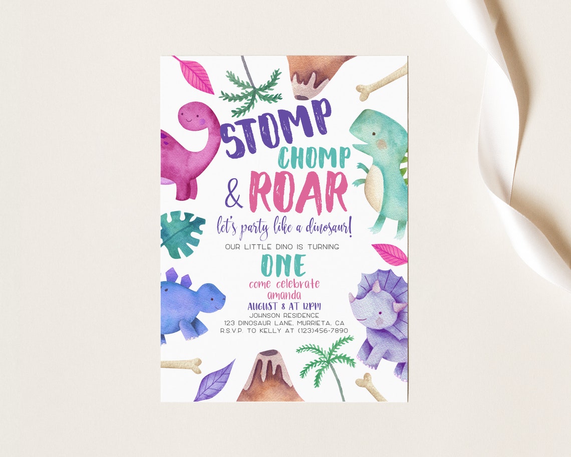 Stomp Chomp and Roar Birthday Invitation Dinosaur 1st - Etsy