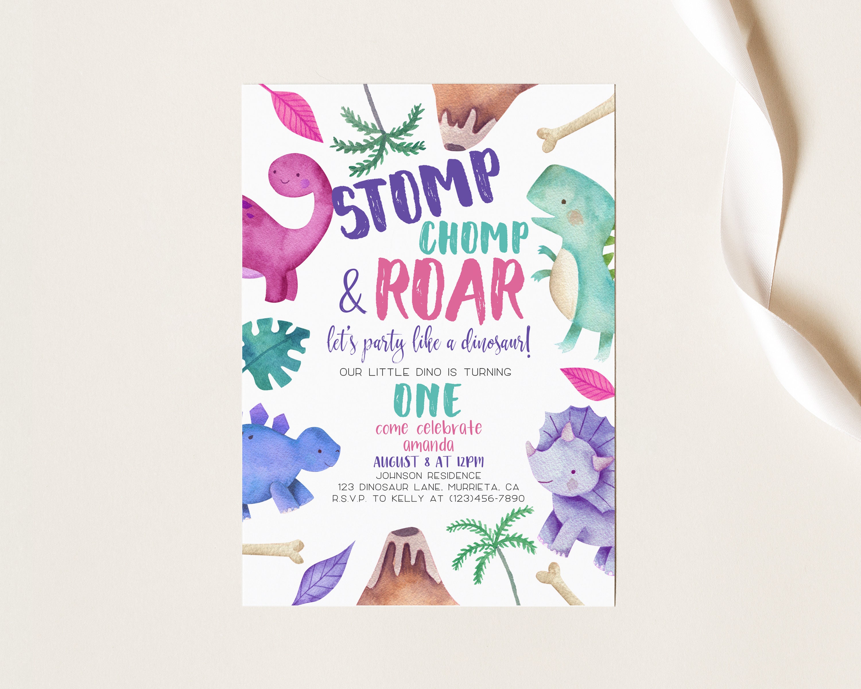 Stomp Chomp and Roar Birthday Invitation Dinosaur 1st - Etsy