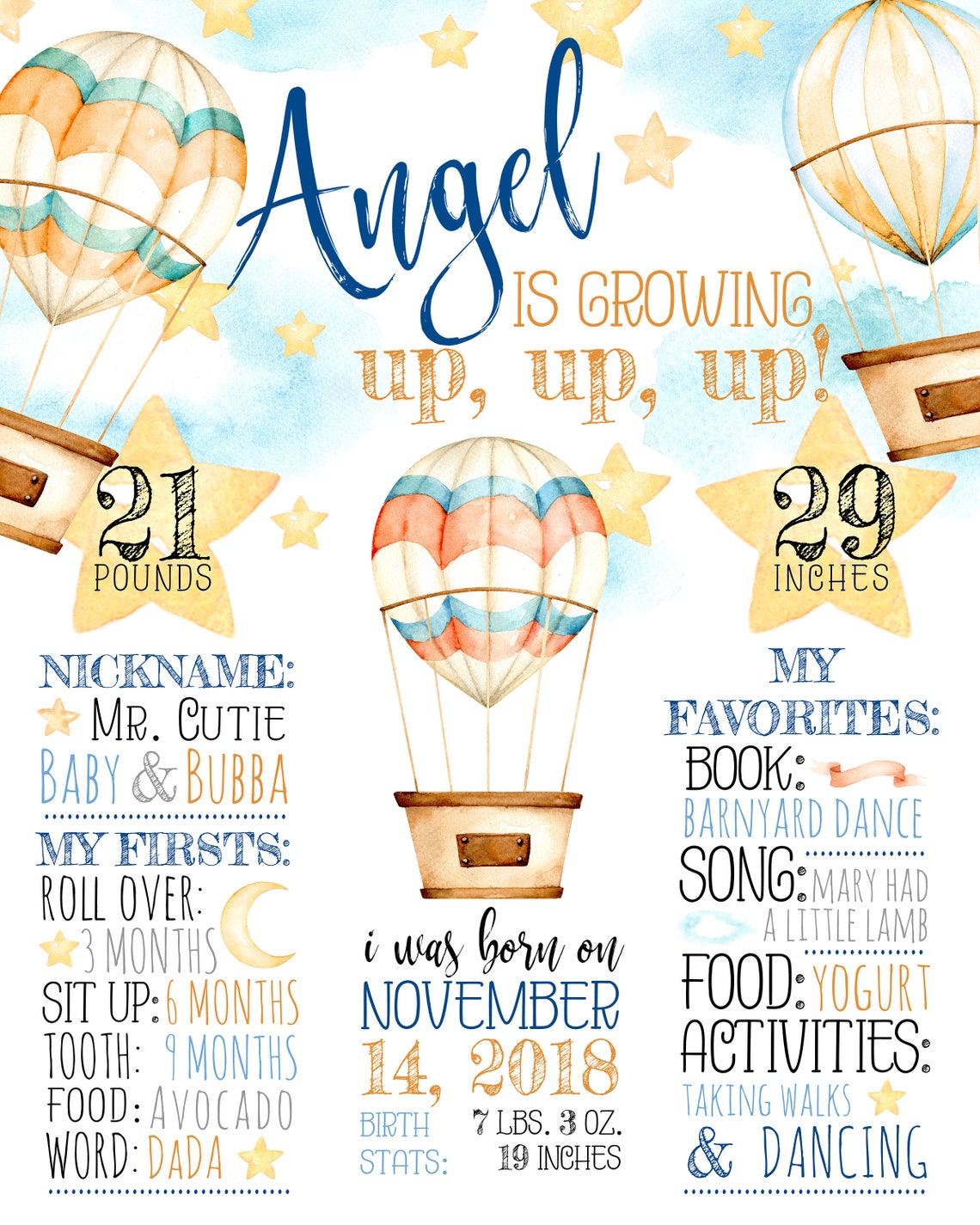 EDITABLE Hot Air Balloon Birthday Board Growing up up up | Etsy