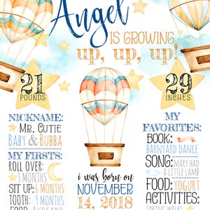 EDITABLE Hot Air Balloon Birthday Board, Growing up up up Board ...