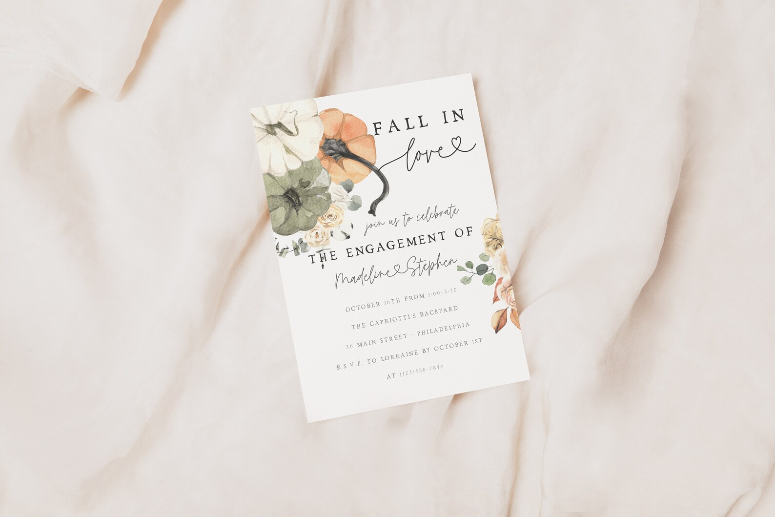 Fall in Love Invitation, Floral Pumpkin Evite, Fall Engagement Party ...