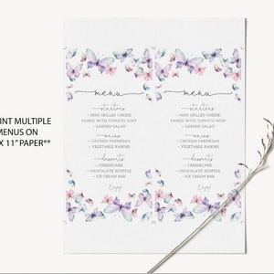 Butterfly Printable Menu, Baby Shower Menu, Butterfly Kisses and Baby ...