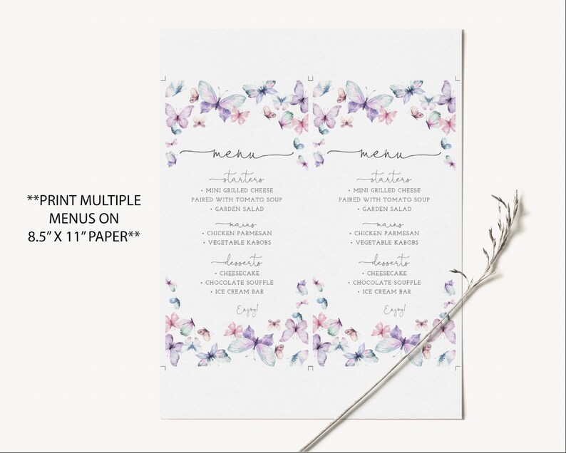 Butterfly Printable Menu, Baby Shower Menu, Butterfly Kisses and Baby ...