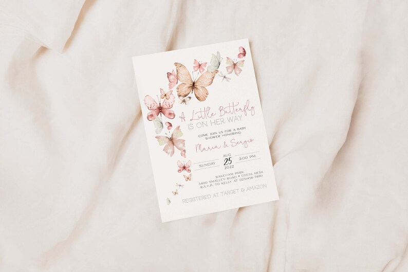 A Little Butterfly is on Her Way Baby Shower Invitation, Girl Baby ...