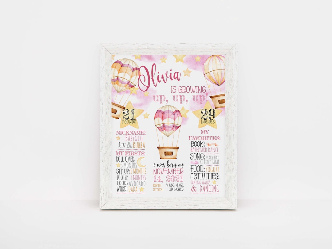 EDITABLE Pink Hot Air Balloon Birthday Board, Growing up up up Board ...