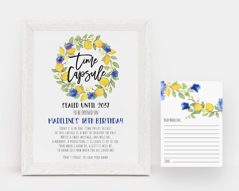 EDITABLE Lemon Time Capsule, Printable Time Capsule Sign, Lemons and ...