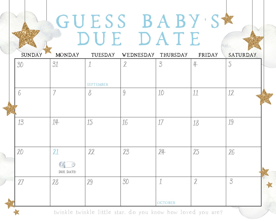 EDITABLE Guess Baby's Due Date Calendar Twinkle Twinkle | Etsy