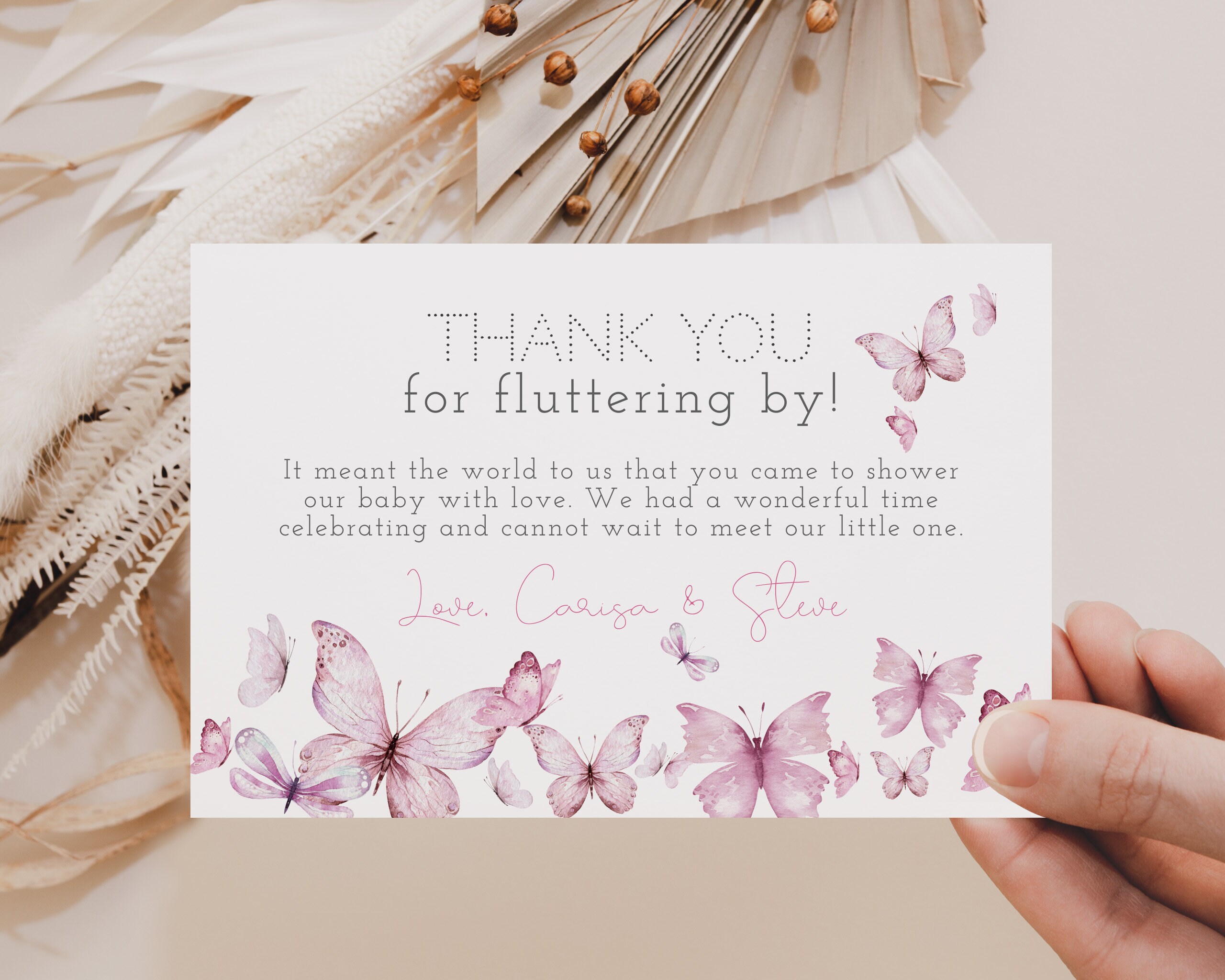 Pink Butterfly Thank You Card Butterfly Kisses and Baby - Etsy