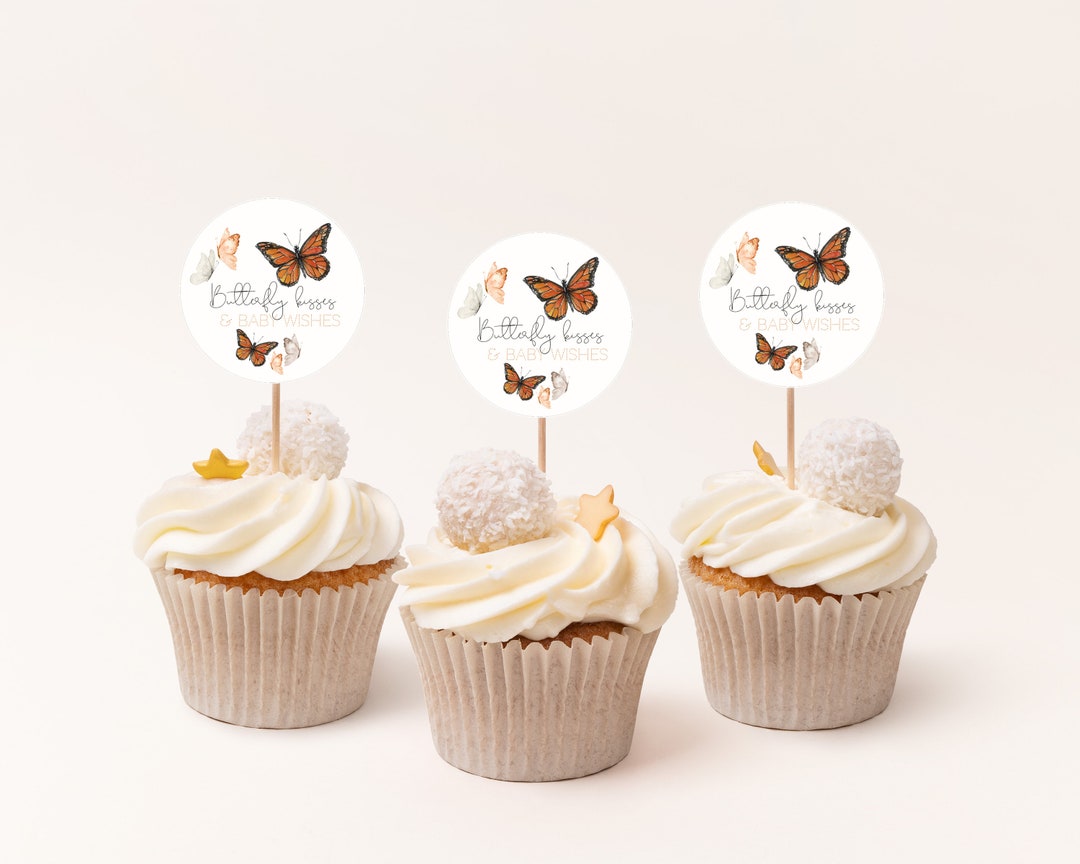 EDITABLE Monarch Butterfly Cupcake Topper, Girl Baby Shower, Baby ...