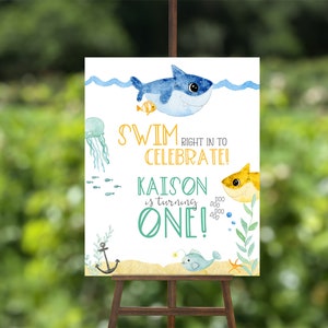 EDITABLE Baby Shark Welcome Sign, Custom Birthday Board, Boy First ...