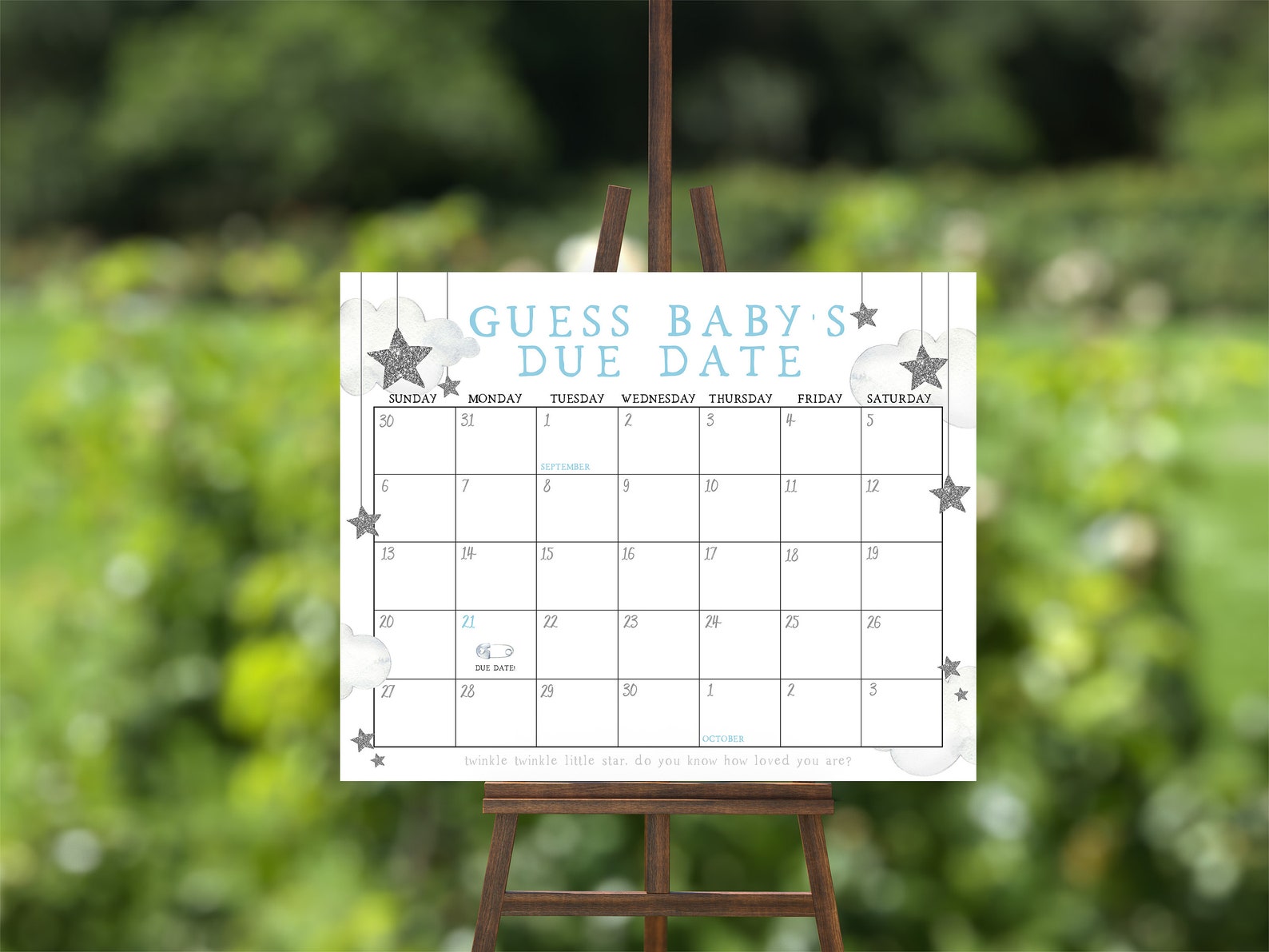 EDITABLE Guess Baby's Due Date Calendar, Twinkle Twinkle Little Star ...