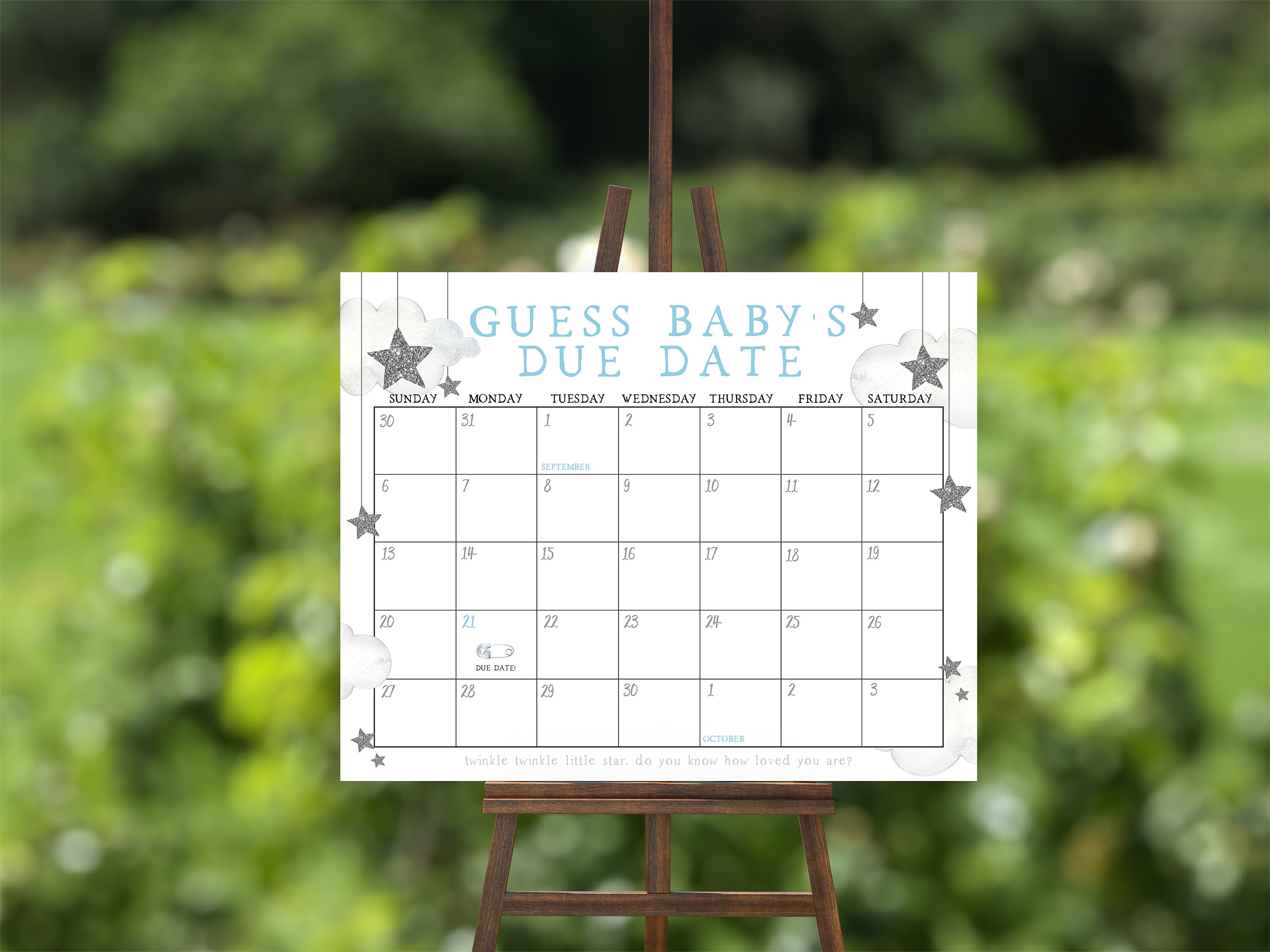 EDITABLE Guess Baby's Due Date Calendar Twinkle Twinkle - Etsy
