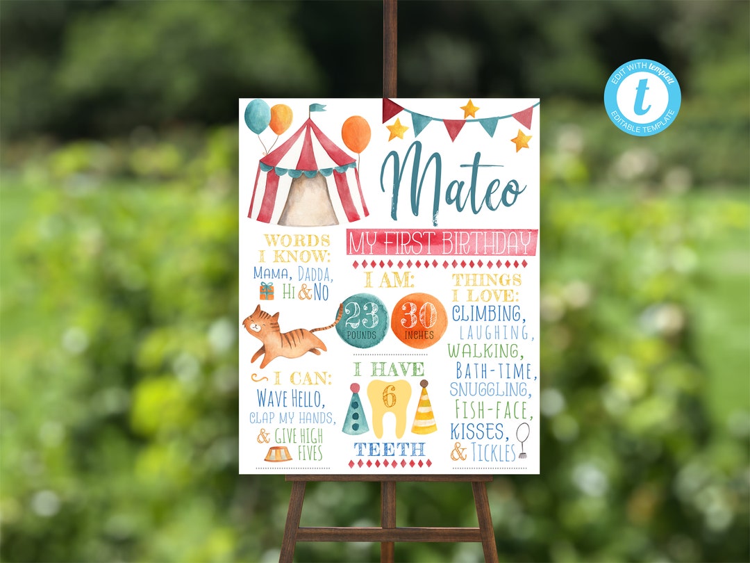 EDITABLE Circus Birthday Board, Carnival Board, Birthday Milestone ...