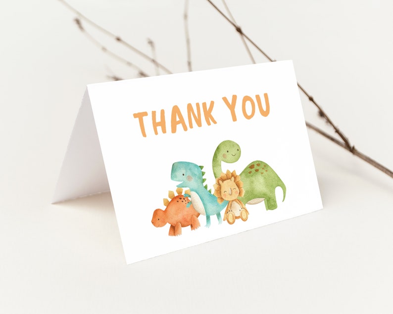 Dinosaur Thank You Card Dino Thank You Boy Birthday Thank - Etsy