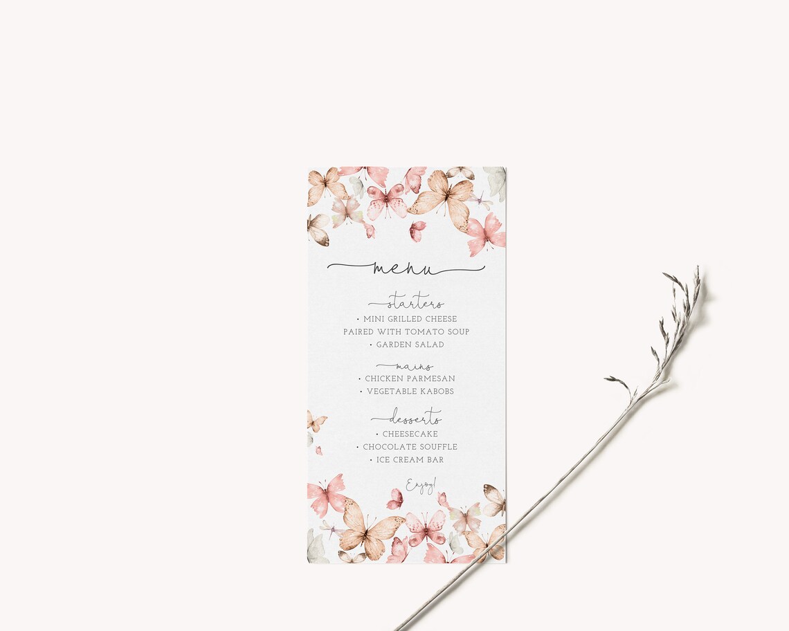 Butterfly Printable Menu Baby Shower Menu Butterfly Kisses - Etsy