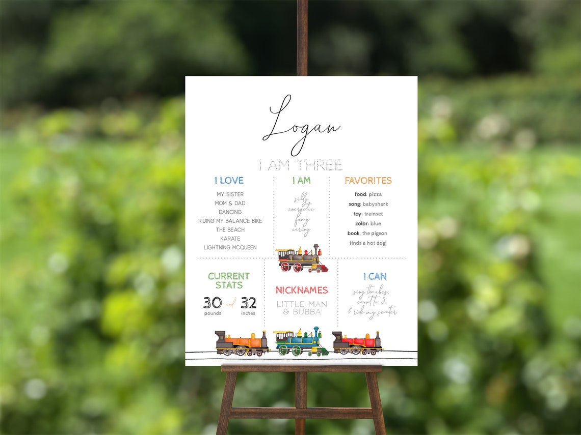 EDITABLE Trains Birthday Board Train Poster Choo Choo - Etsy