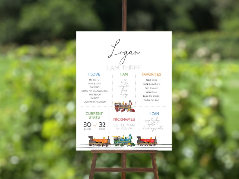 EDITABLE Trains Birthday Board Train Poster Choo Choo - Etsy