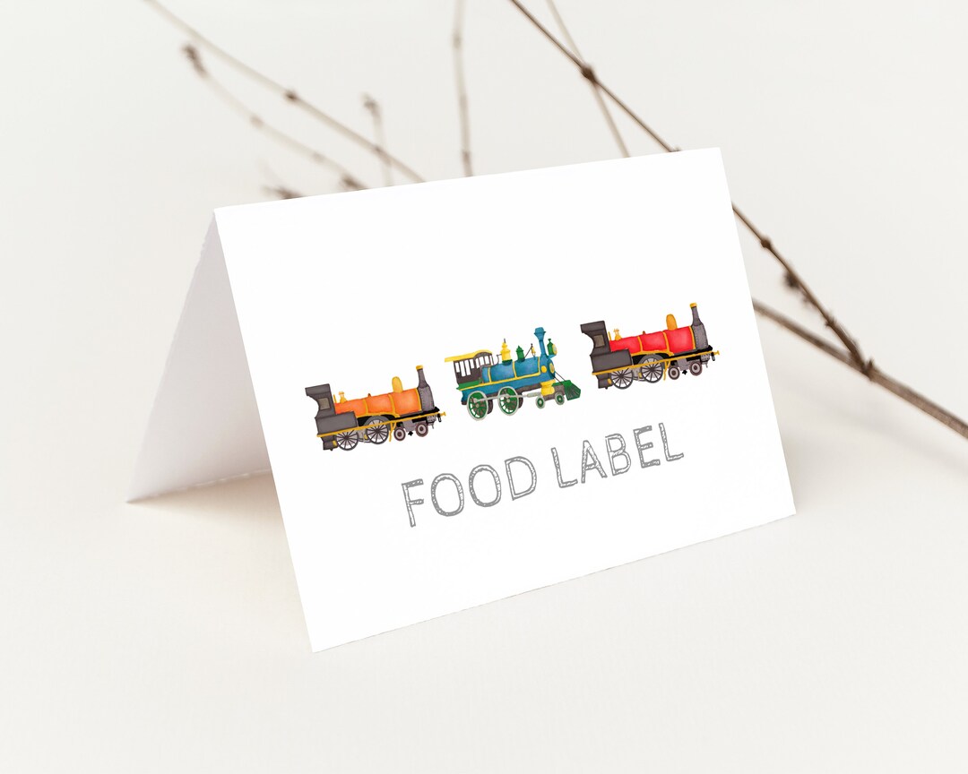 Trains Food Label Card, Printable Tent Fold Card, Party Food Labels ...