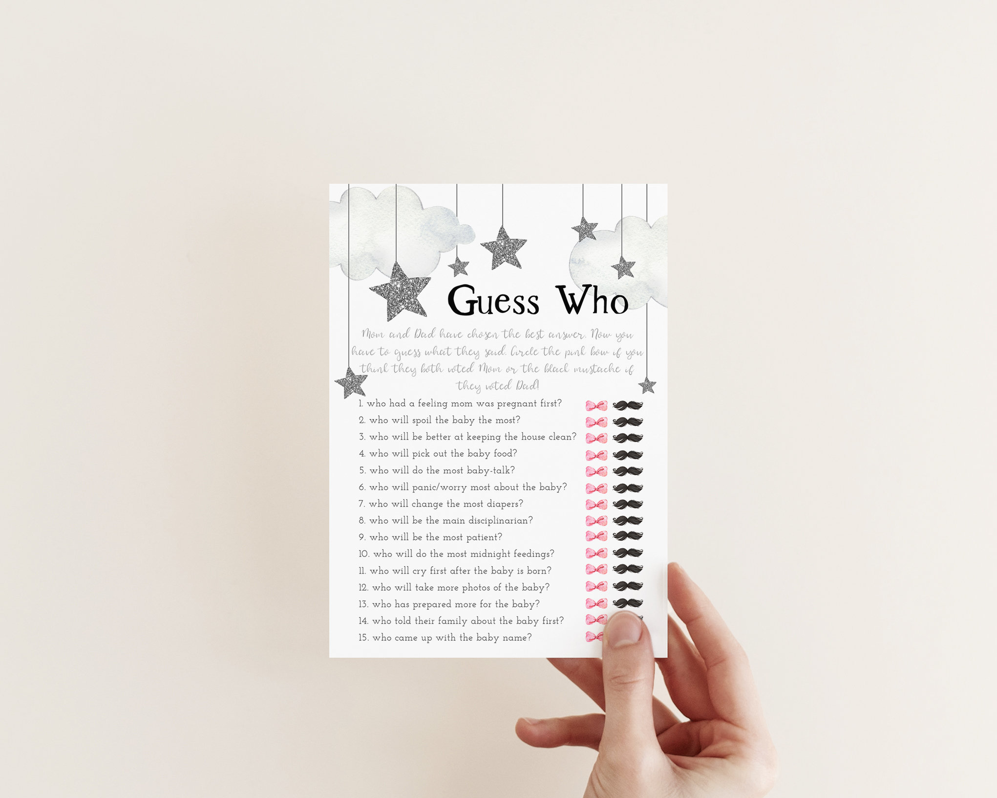Twinkle Star Guess Who Baby Shower Game, Mom or Dad Question Game, Over ...
