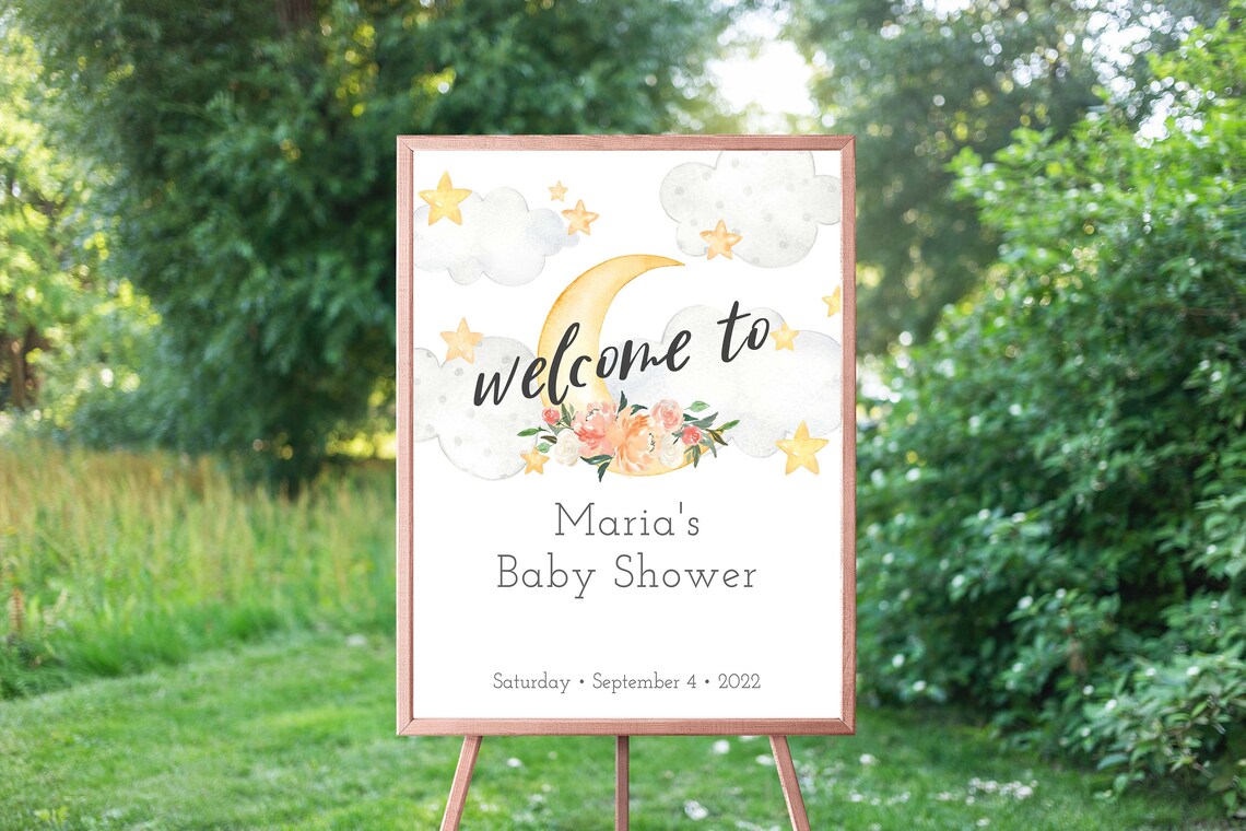 Twinkle Twinkle Little Star Welcome Sign Floral Moon Over - Etsy