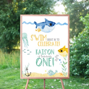 EDITABLE Baby Shark Welcome Sign, Custom Birthday Board, Boy First ...