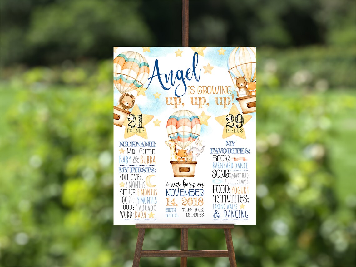 EDITABLE Hot Air Balloon and Animals Birthday Board Growing - Etsy