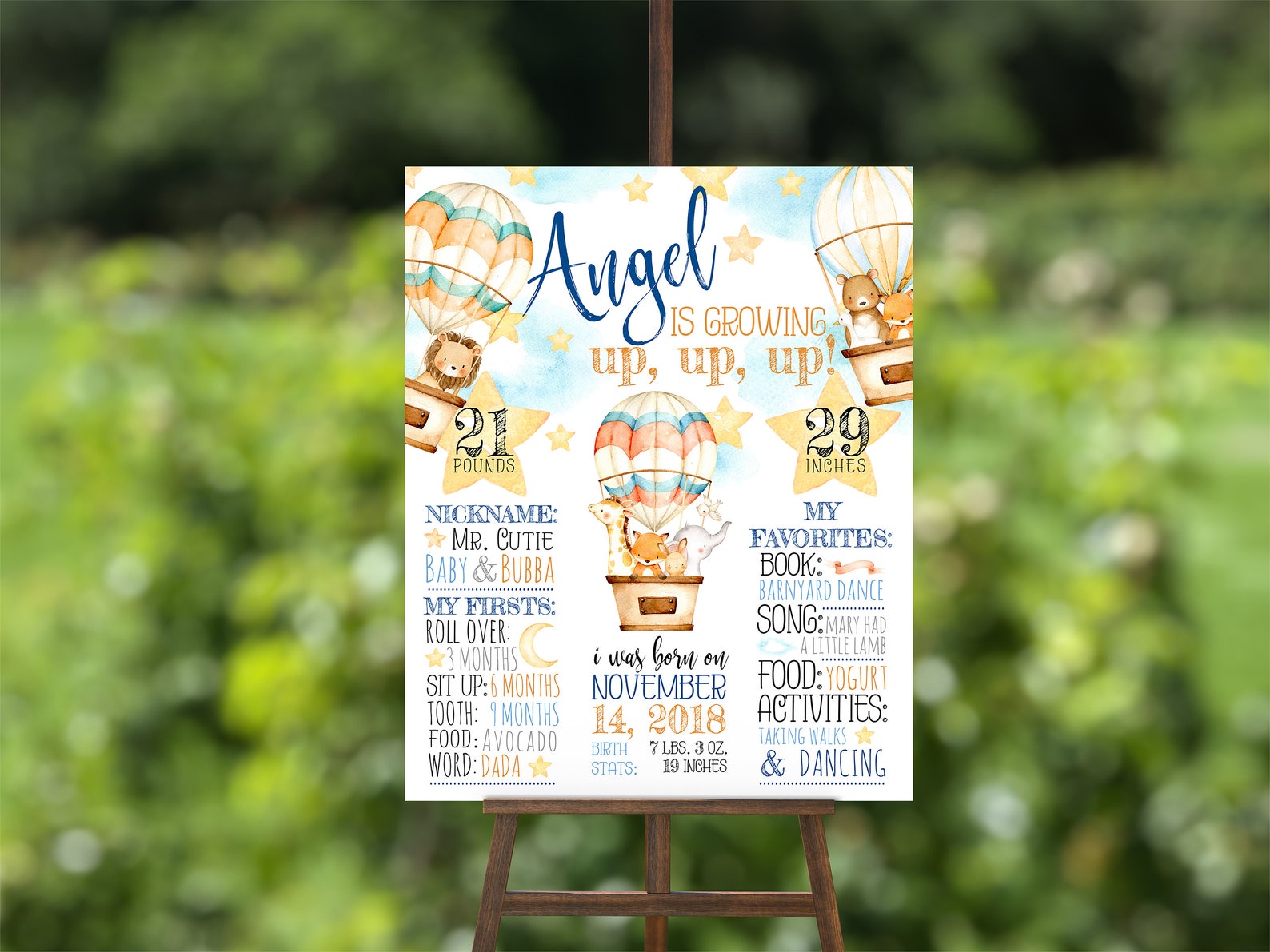 EDITABLE Hot Air Balloon and Animals Birthday Board Growing - Etsy