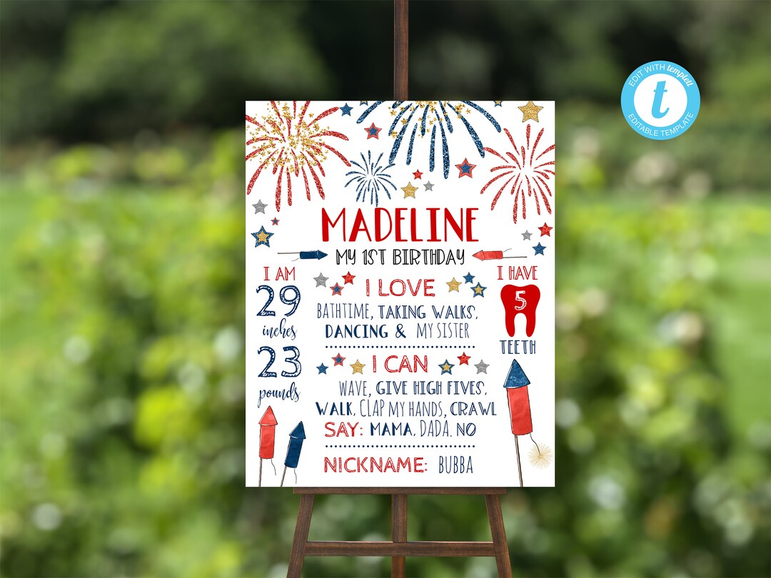 EDITABLE Fireworks Birthday Board, Little Firecracker Board, Birthday ...