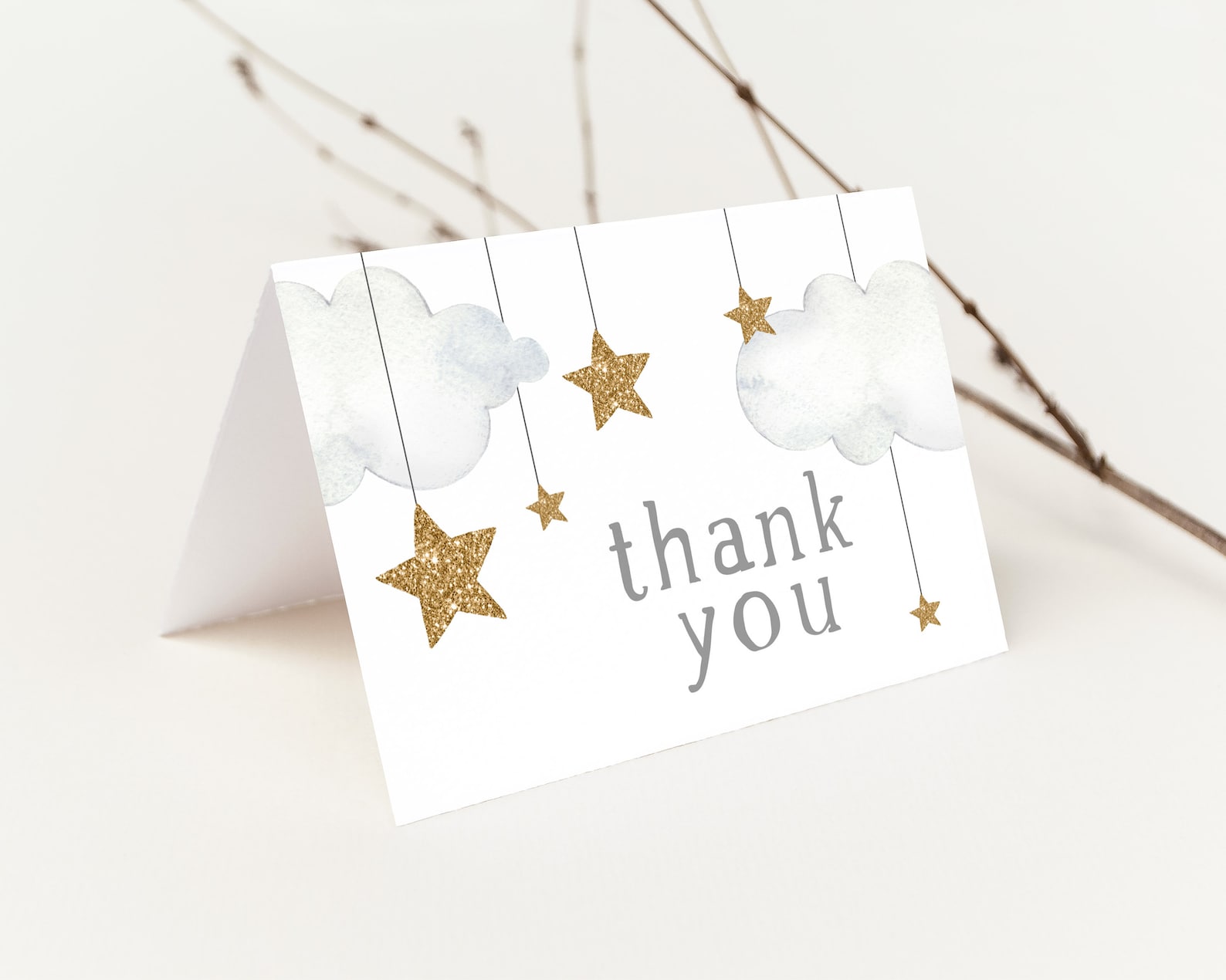 Gold Stars Thank You Card, Twinkle Twinkle Little Star, Tent Fold Card ...