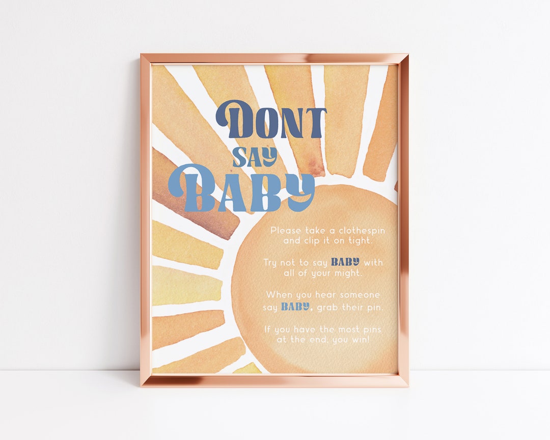 Sunshine Don't Say Baby Game, Pacifier Pin Activity, Groovy Baby Shower ...
