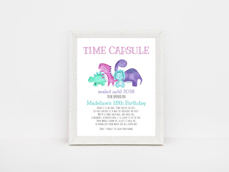 EDITABLE Dinosaurs Time Capsule Printable Time Capsule Sign - Etsy