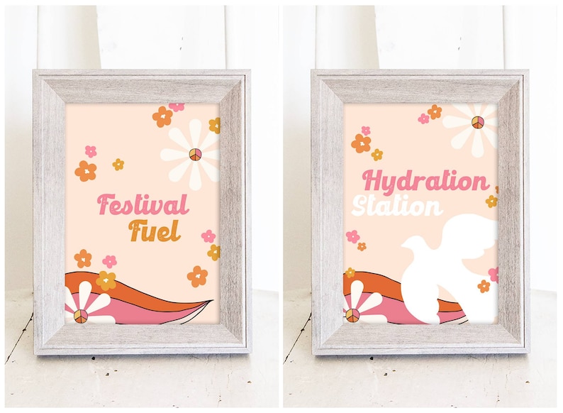EDITABLE Groovy Food Signs, Retro Festival Fuel, Hydration Station, 60s ...