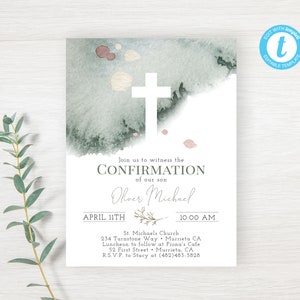 EDITABLE Muted Green Confirmation Invite, Watercolor Invitation ...