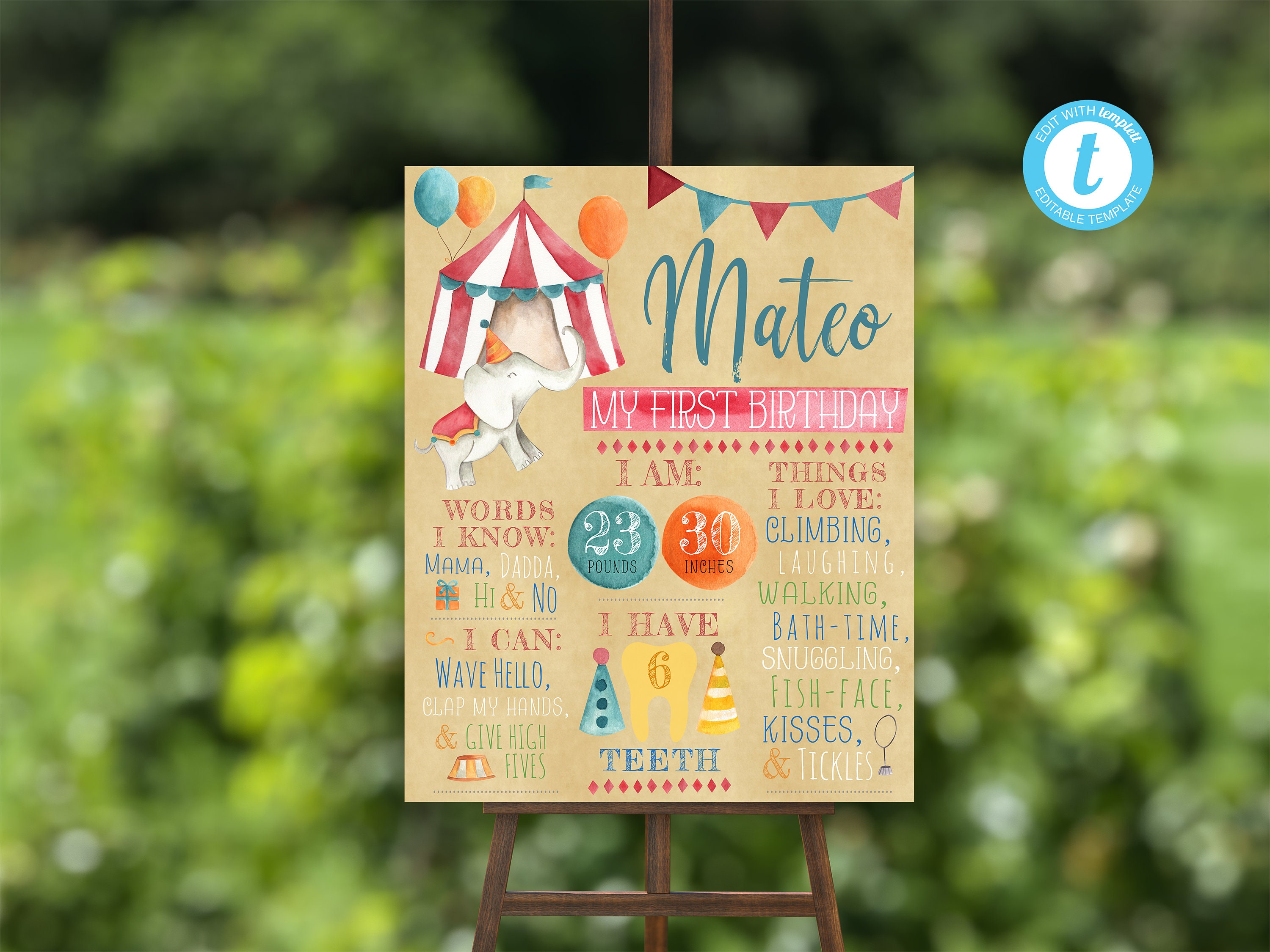 EDITABLE Circus Birthday Board, Carnival Board, Birthday Milestone ...
