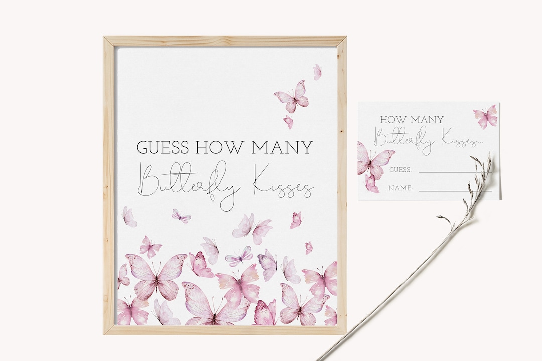 EDITABLE Guess How Many Butterfly Kisses, Pink Butterflies Shower Decor ...