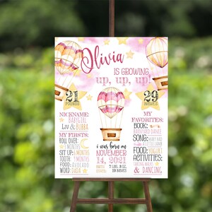 EDITABLE Pink Hot Air Balloon Birthday Board, Growing up up up Board ...