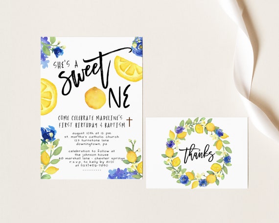 EDITABLE Lemons 1st Birthday and Baptism Invite Lemon First - Etsy