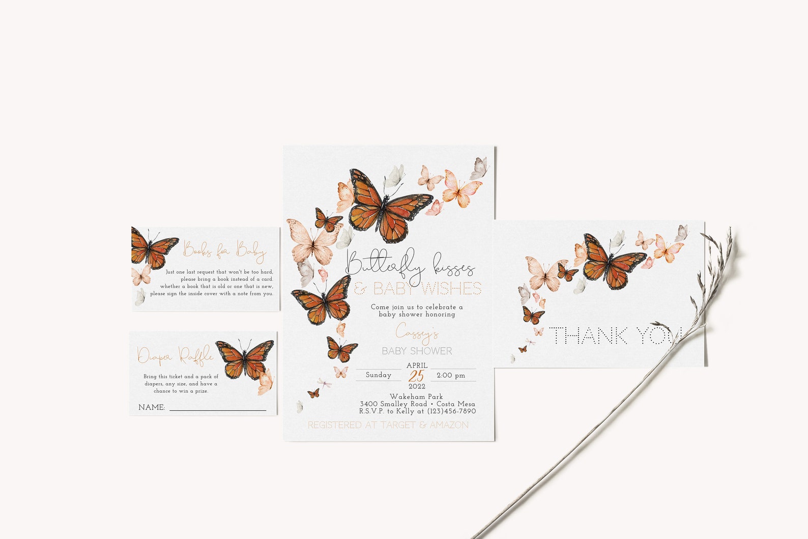 Monarch Butterfly Kisses and Baby Wishes Invitation, Girl Baby Shower ...