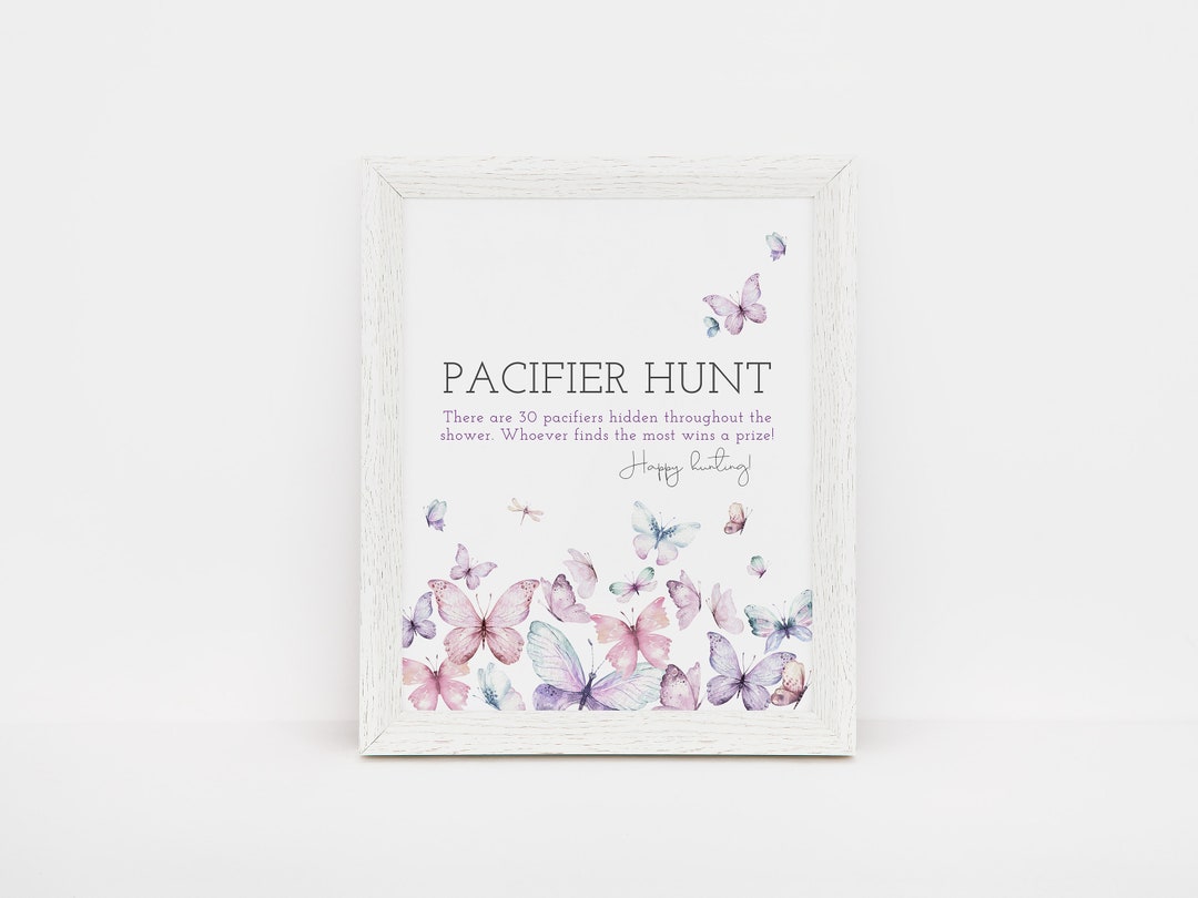 Butterfly Pacifier Hunt Game, Binky Game Sign, Baby Shower Decor ...