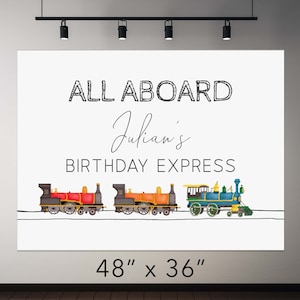 All Aboard Backdrop Sign, Custom Birthday Banner, Trains Birthday Party ...