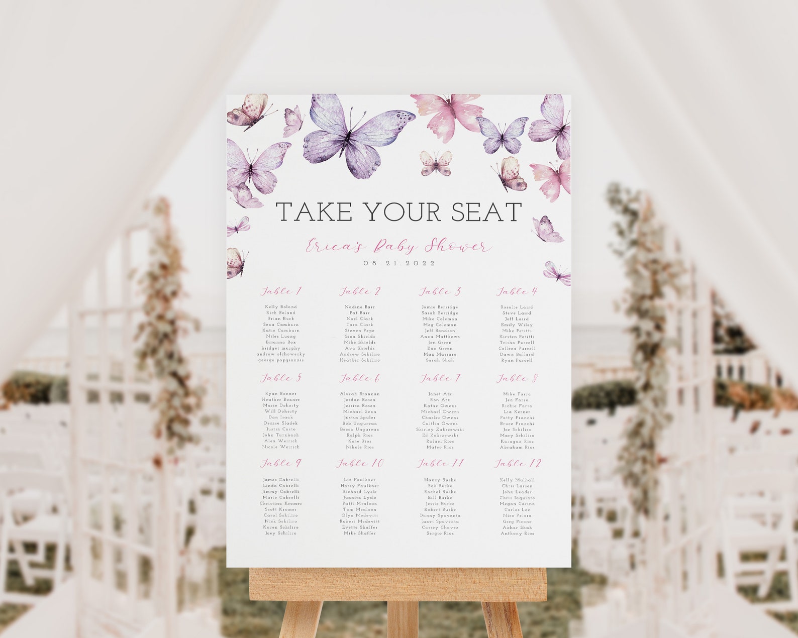 Pink Purple Butterfly Seating Chart, Custom Take Your Seat Sign ...