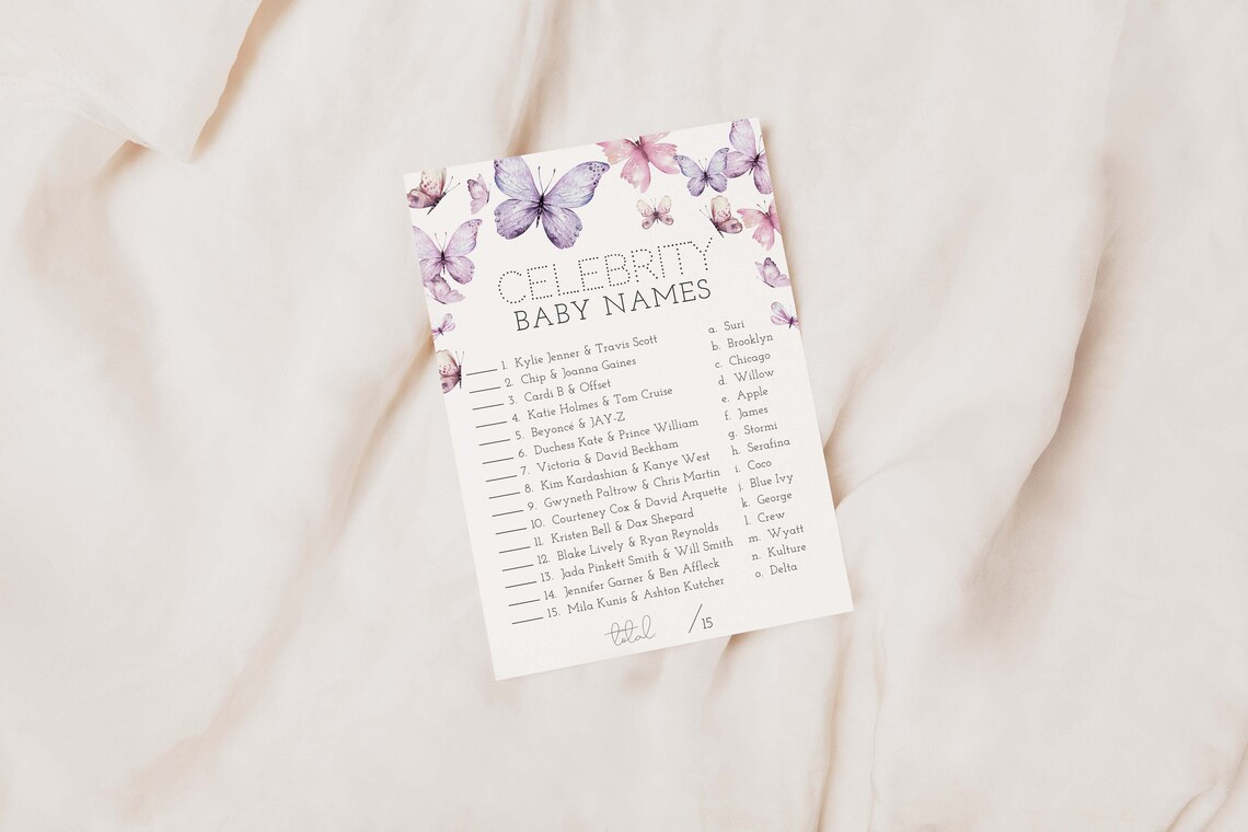 Celebrity Baby Name Game Butterfly Baby Shower Game - Etsy